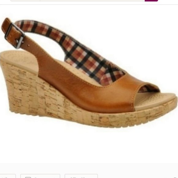 CROCS | Shoes | Crocs Aleigh Brown Slingback Peep Toe Cork Platform ...